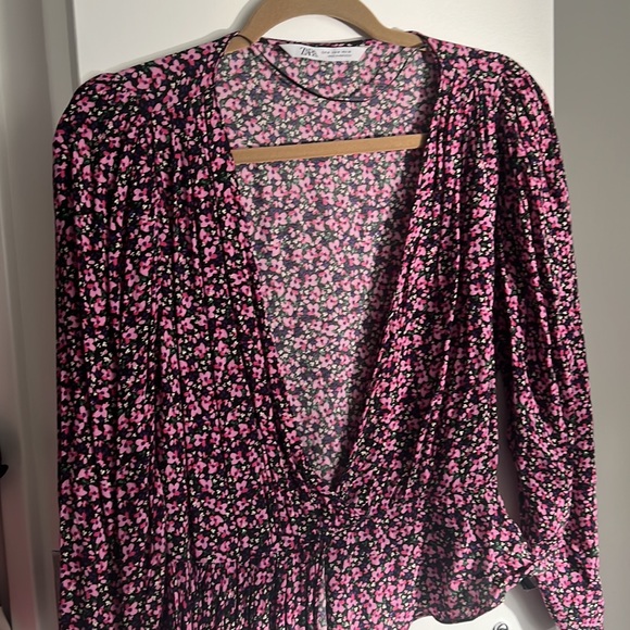 Zara | Tops | Zara Pink Floral Pleated Balloon Sleeve Blouse | Poshmark